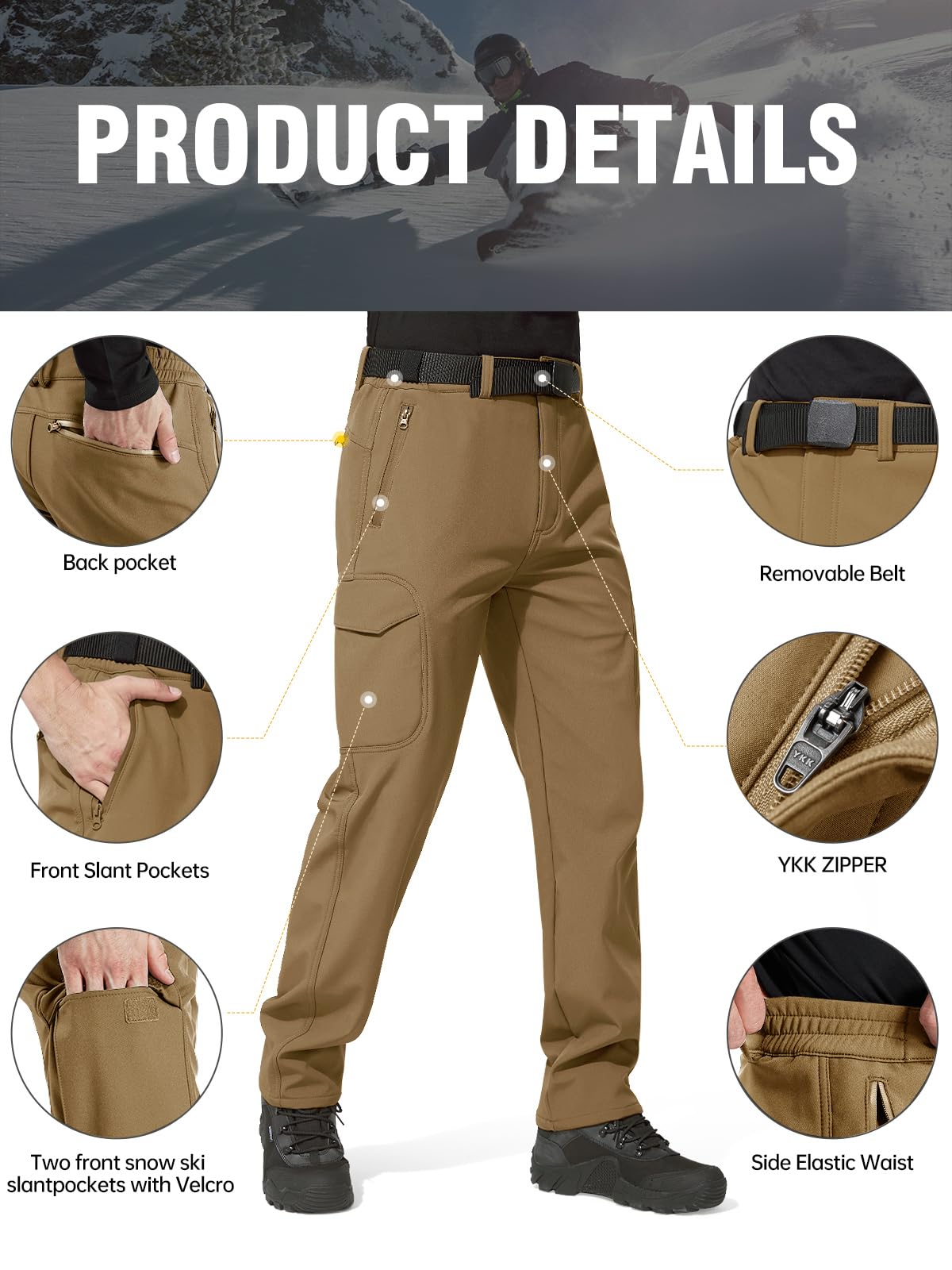 Snapklik.com : FREE SOLDIER Mens Outdoor Softshell Fleece Lined Cargo ...