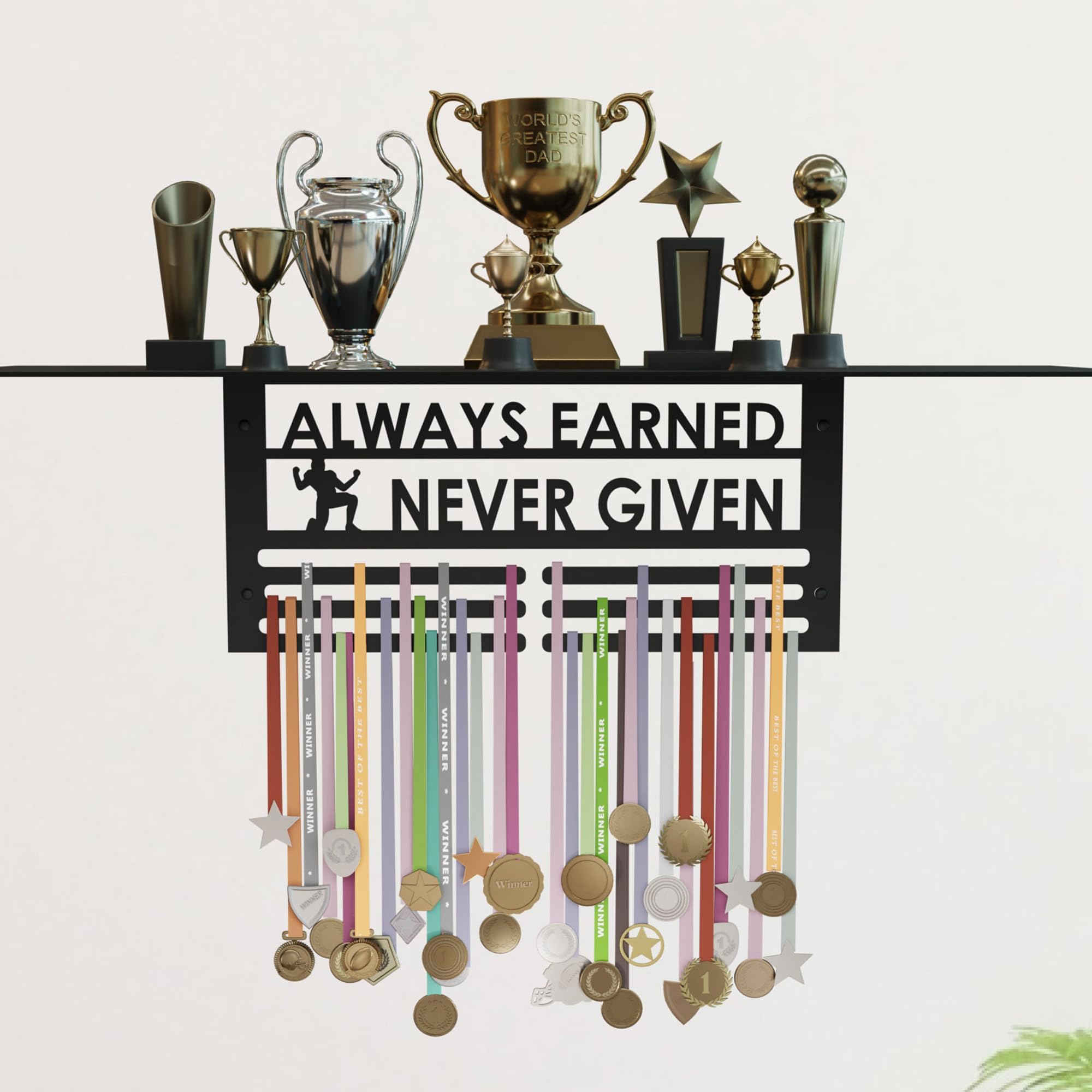 Glory Trophy Rack with Medal Hanger - My Medals – Holds Up to 8 ...