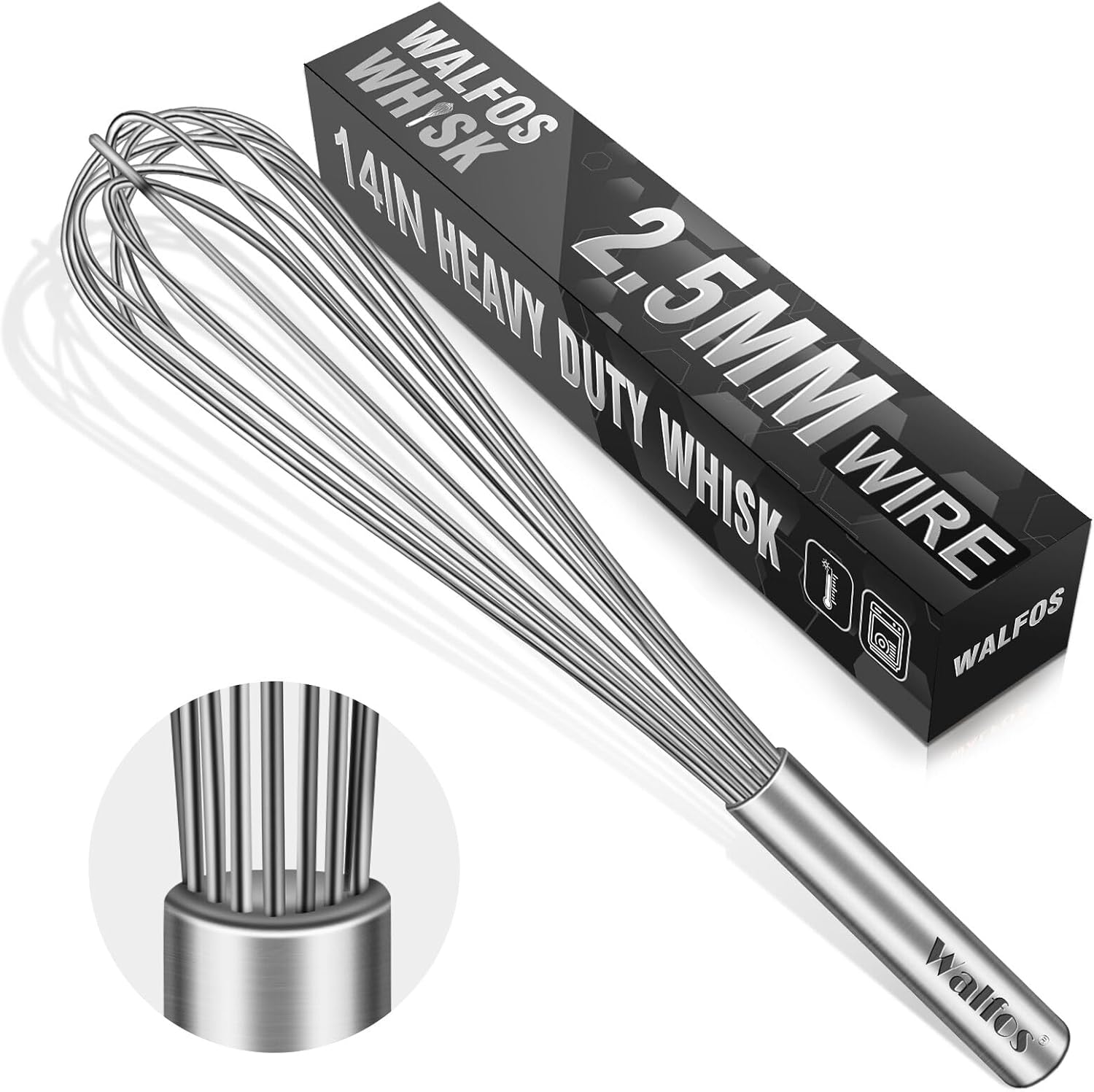 Amazon.com: Walfos Whisk,14in Large Whisks, Heavy Duty Stainless Steel ...