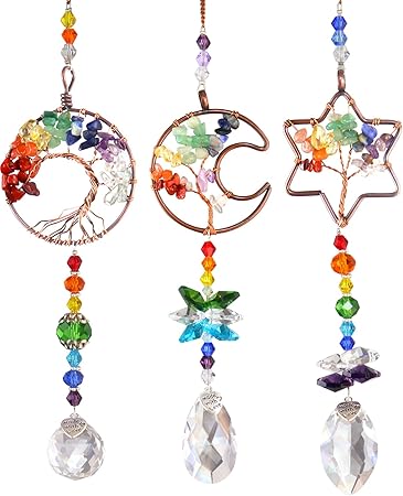 Amazon.com: 3pcs Rainbow Chakra Crystal Suncatcher Windows Hanging Tree ...