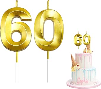 Amazon.com: Birthday Candles for Cake, Gold Number 60 Birthday Candles ...