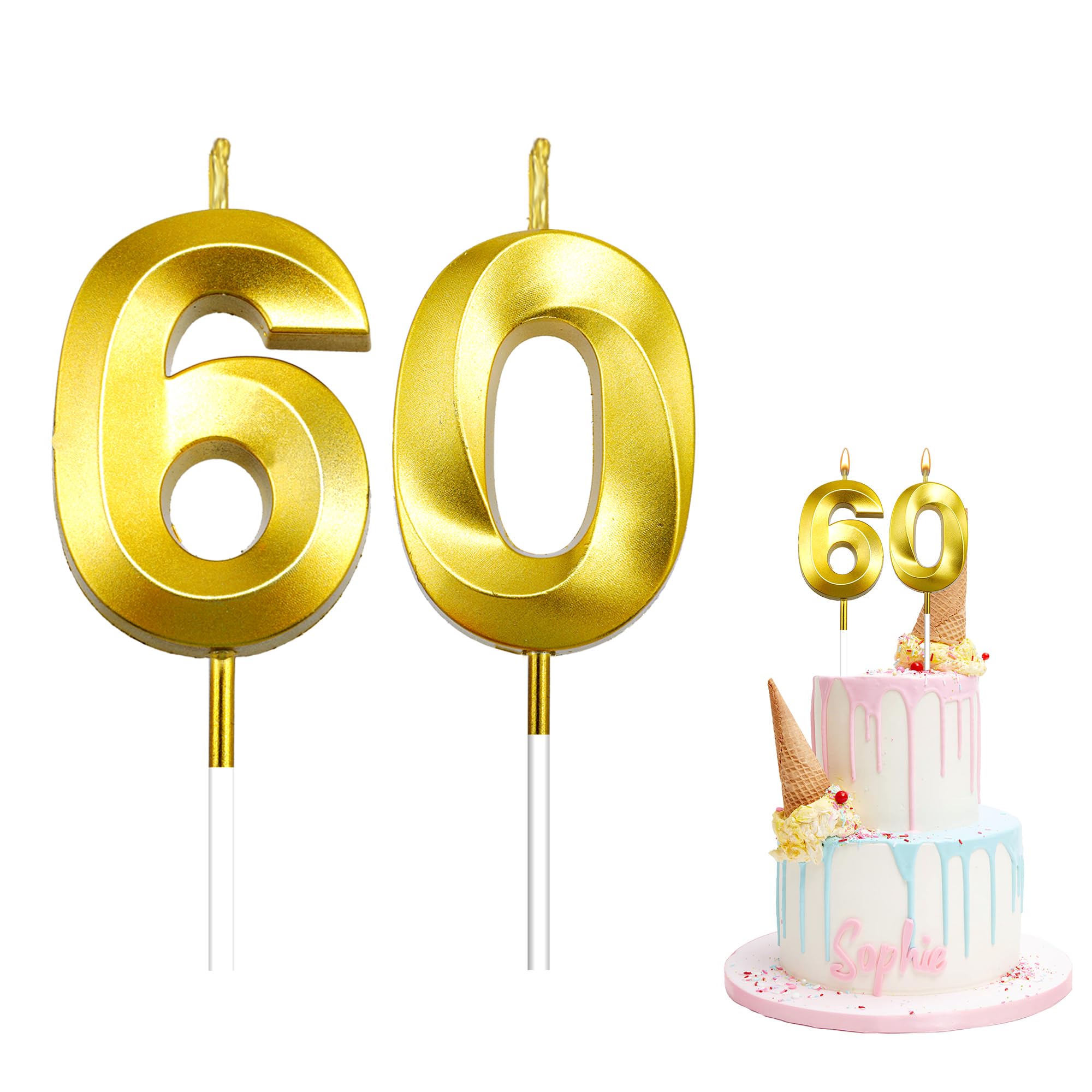 Amazon.com: Birthday Candles for Cake, Gold Number 60 Birthday Candles ...