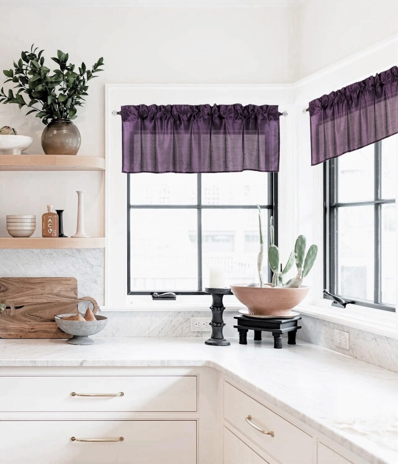 Amazon.com: (S18) 2 Pieces Straight Solid Color Faux Silk Window ...