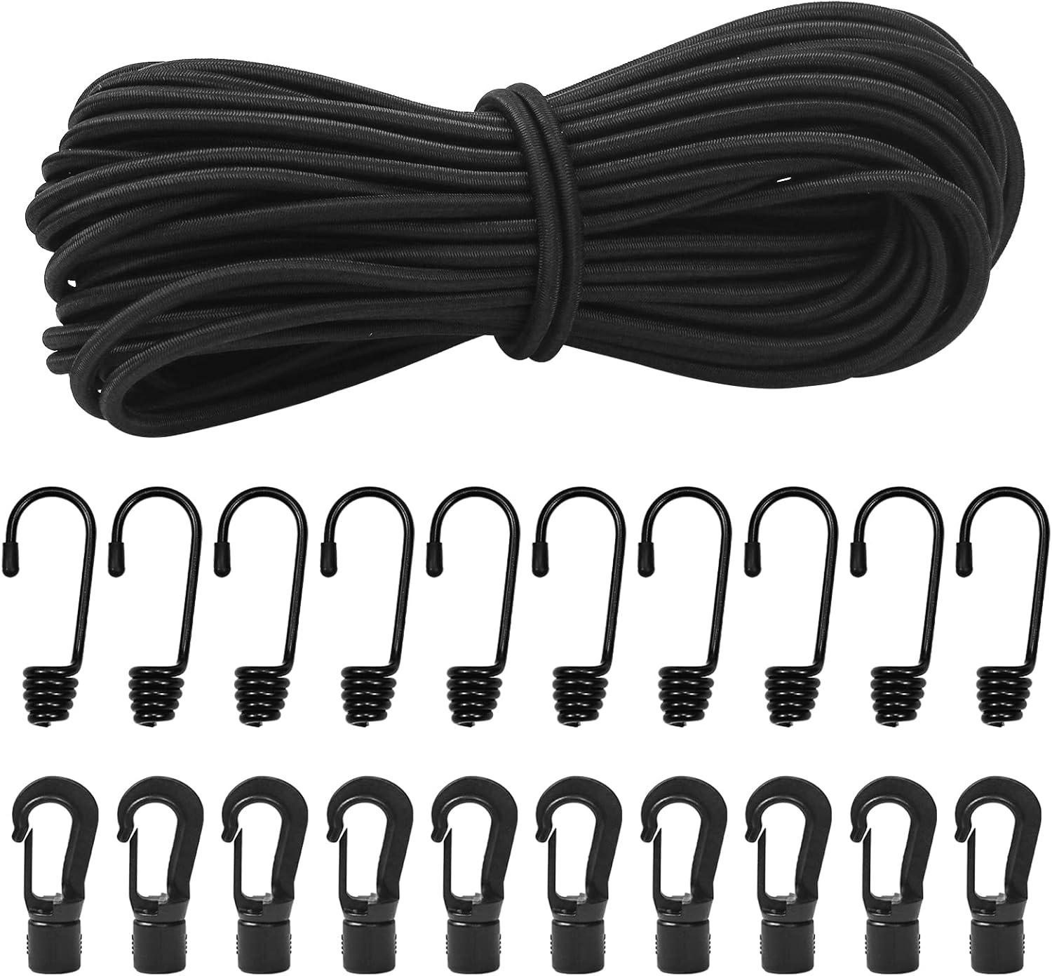 1/8" Bungee Shock Cords with Hooks,65 Feet Elastic Nylon Cords Kayak Stretch String Rope for ...