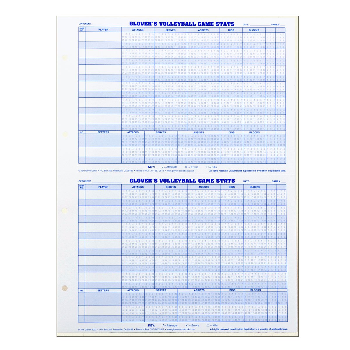 Amazon.com : Glover's Scorebooks Volleyball Game Stat Charts (11 x 14.5 ...