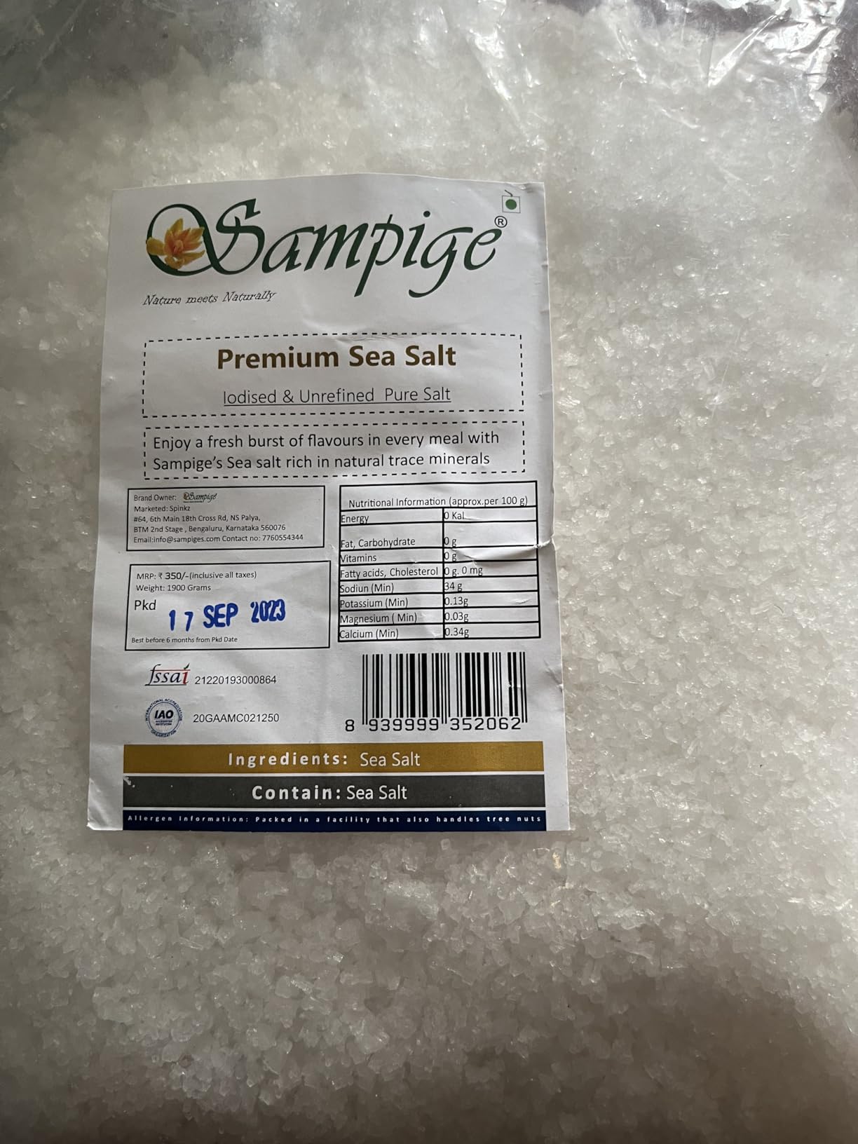 Sampige Non Iodised Premium Sea Salt 1.90 kg for cooking (1900 gram ...