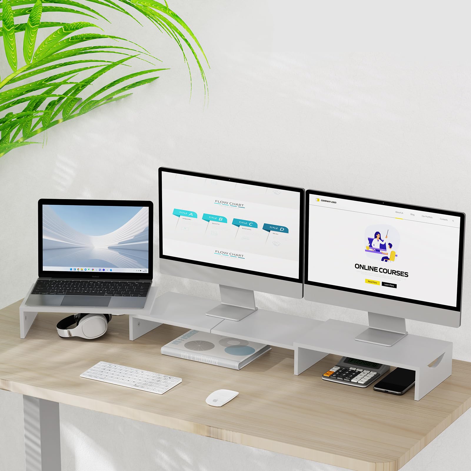 Ergofocus Triple Monitor Stand Riser, Extra Long Monitor Riser for 1~2 ...