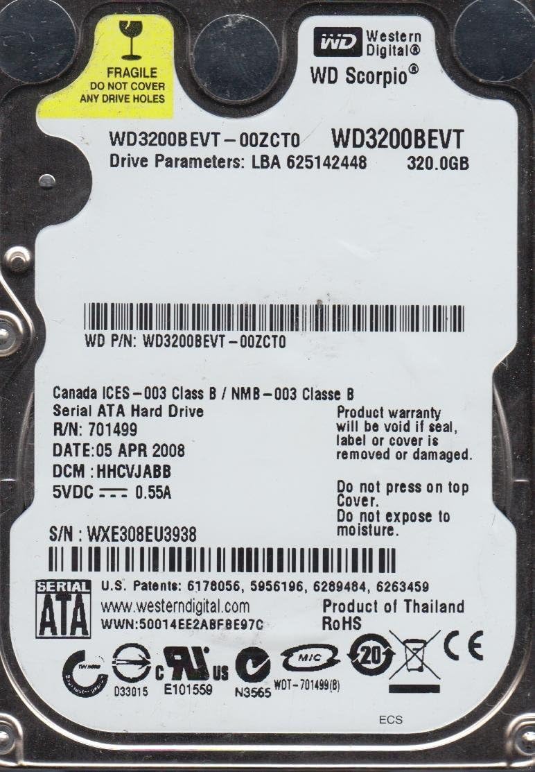 Amazon.com: WESTERN DIGITAL Part # WD3200BEVT-00ZCT0, : Electronics