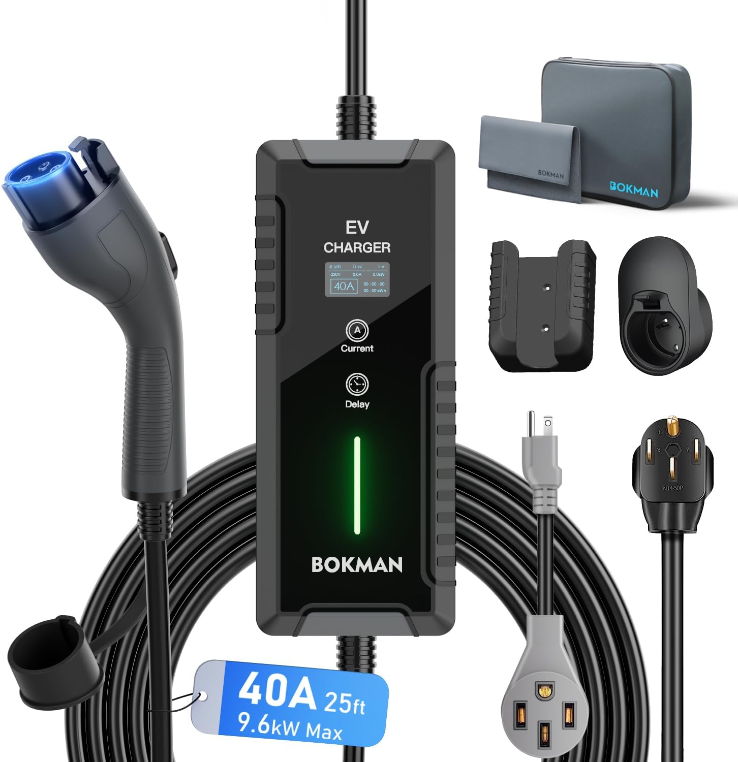 Amazon.com: bokman Portable Level 2 EV Charger (240V,40A) Current ...
