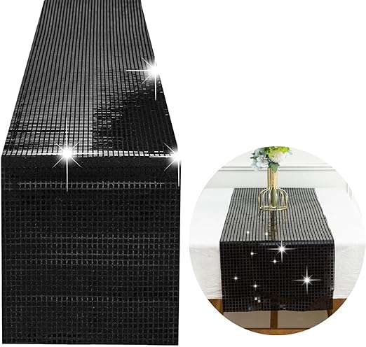 Amazon.com: YzYbuaego Black Glitter Disco Table Runner for Retro 70s ...