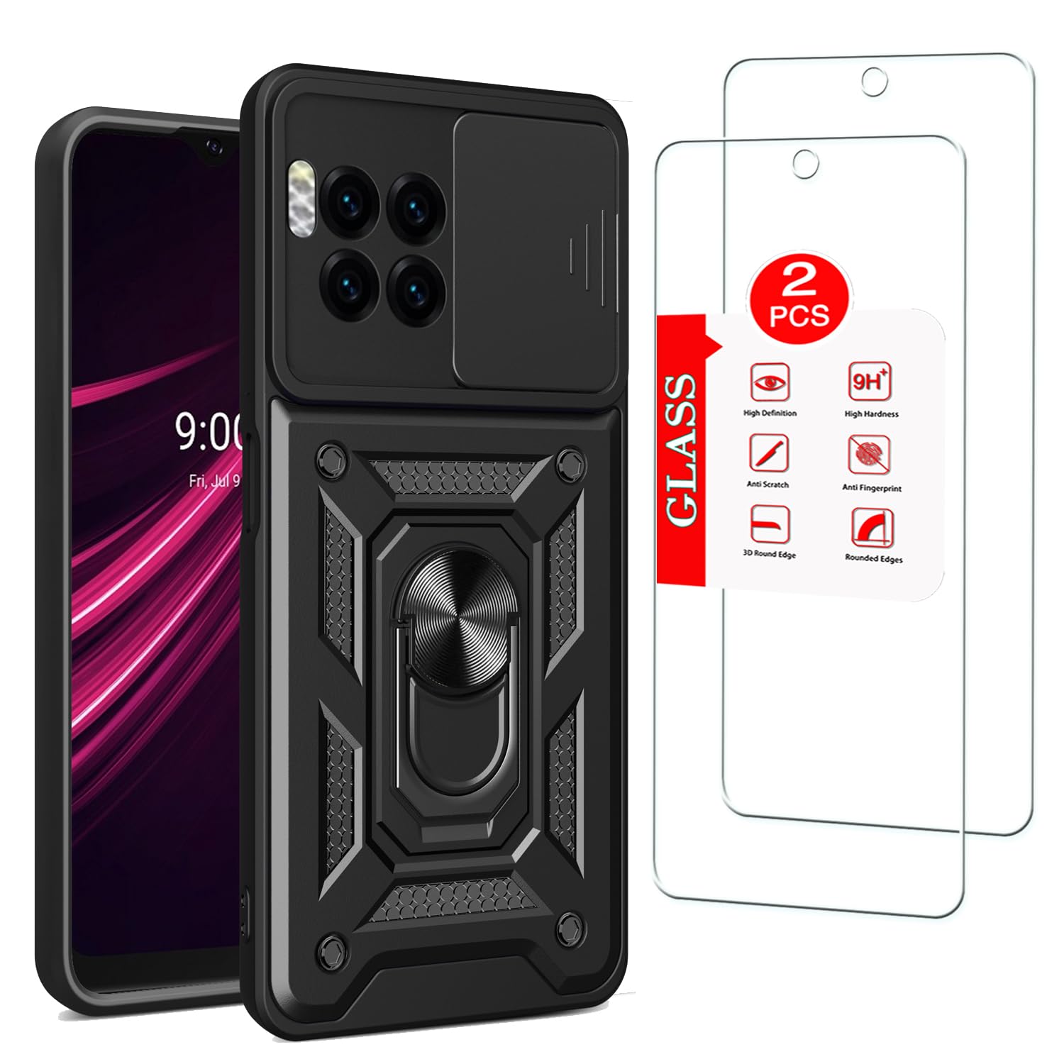 Amazon.com: For T-Mobile Revvl 7 Pro 5G [Case with [2 Pack] Tempered ...