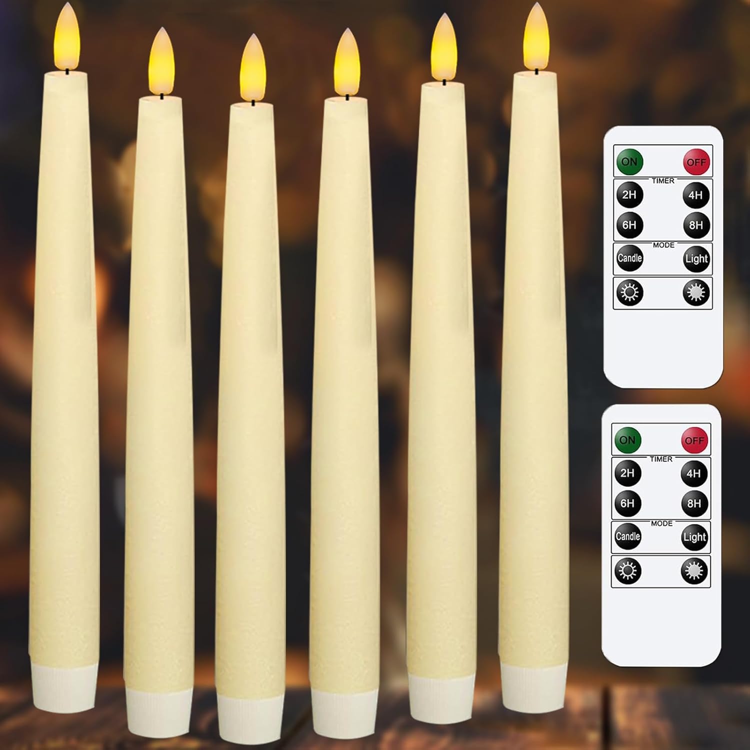 Amazon.com: Upgraded Real Wax LED Flameless Ivory Taper Candles with ...