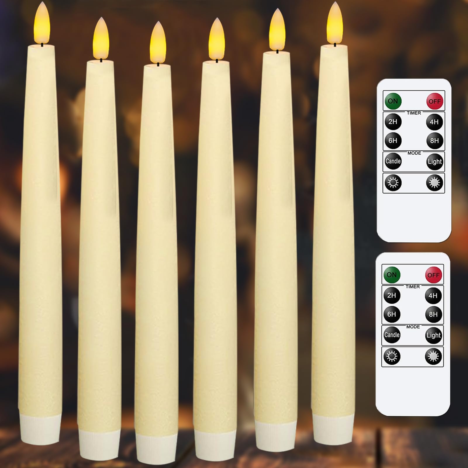 Amazon.com: Upgraded Real Wax LED Flameless Ivory Taper Candles with ...