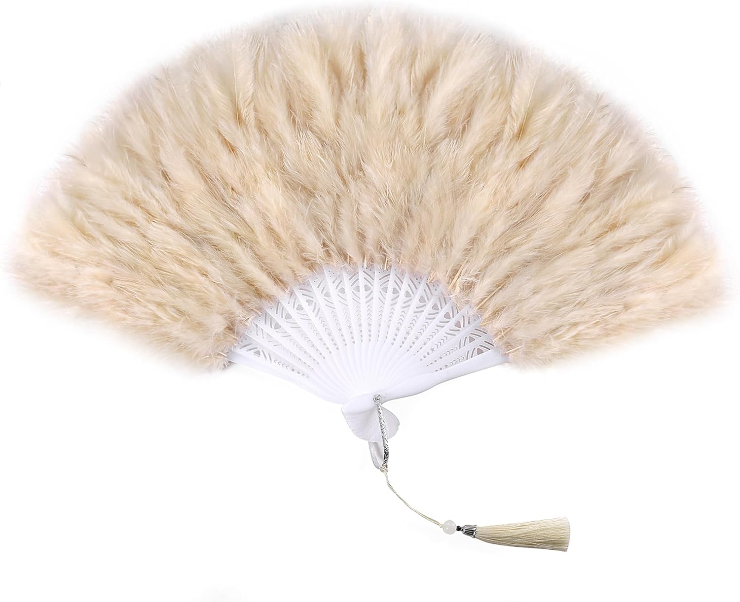 Amazon.com: SOGUGOM Marabou Champagne Feather Fan - Renaissance Fan ...