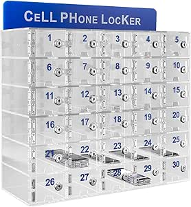 HLGKBY 30 Slots Clear Cell Phone Locker Box with Door Locks and Keys ...