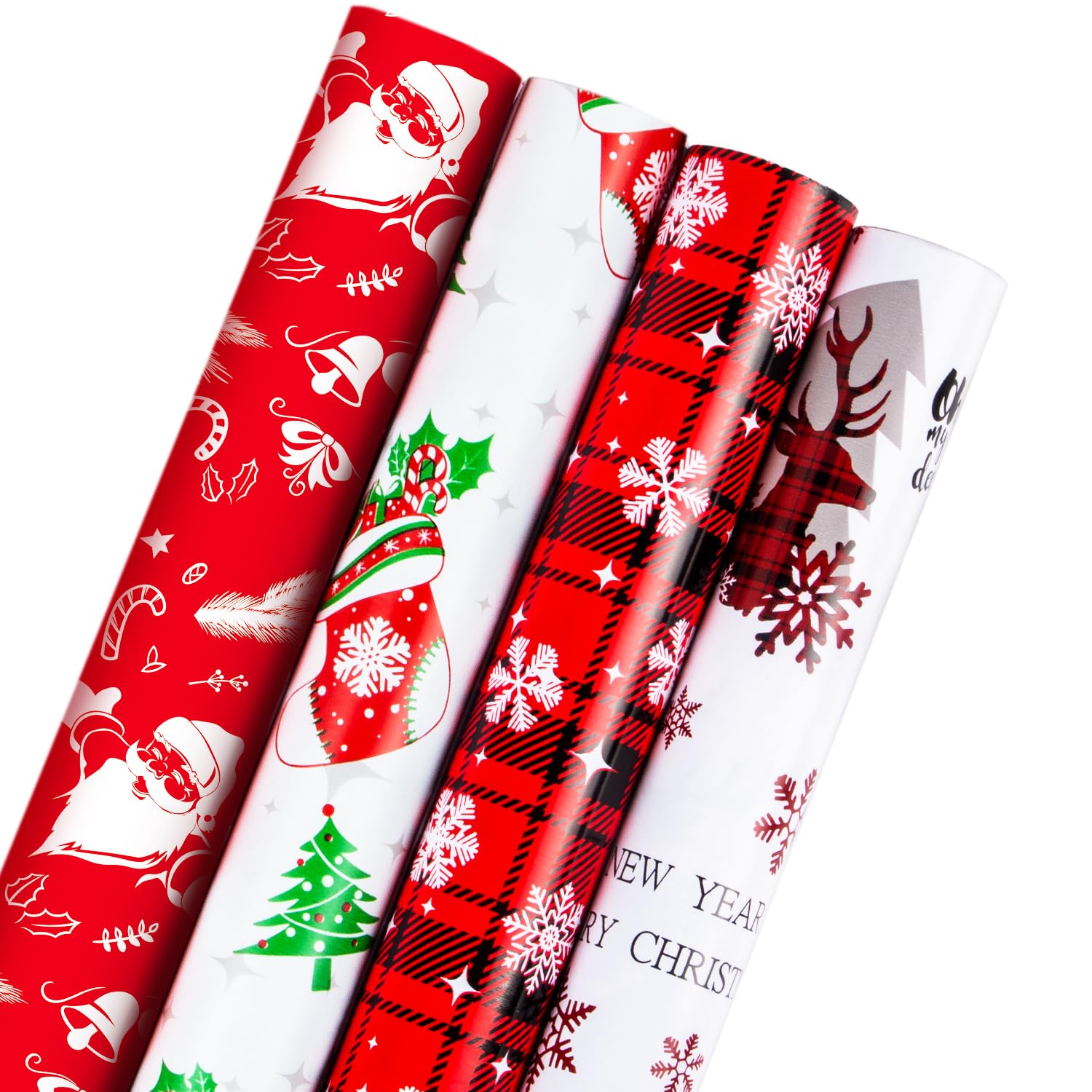Amazon.com: OLIKER 4 Roll Christmas Wrapping Paper Rolls,snowflakes ...