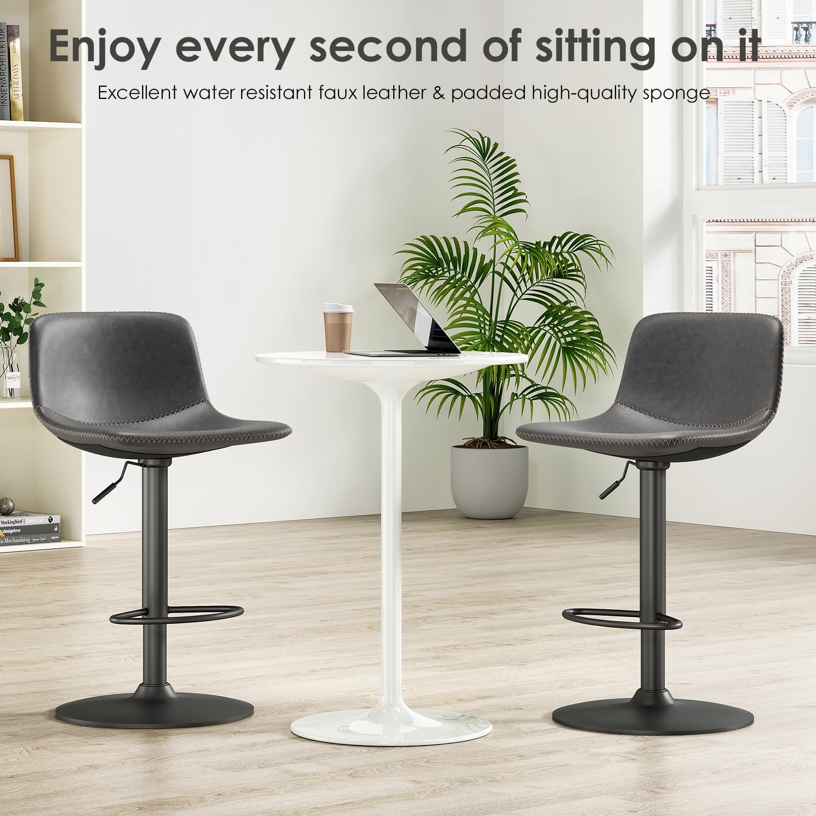 Snapklik.com : Adjustable Bar Stools Set Of 2, Mid Century Modern ...