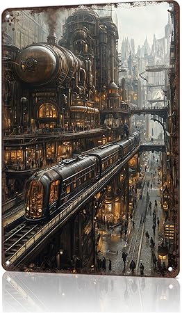 Amazon.com: Steampunk Cityscape Vintage City Landscape Metal Tin Sign ...
