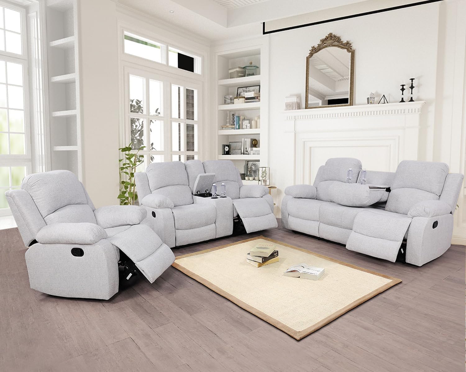 Amazon.com: Plithzy Recliner Sofa Set Living Room Furniture, Microfiber ...