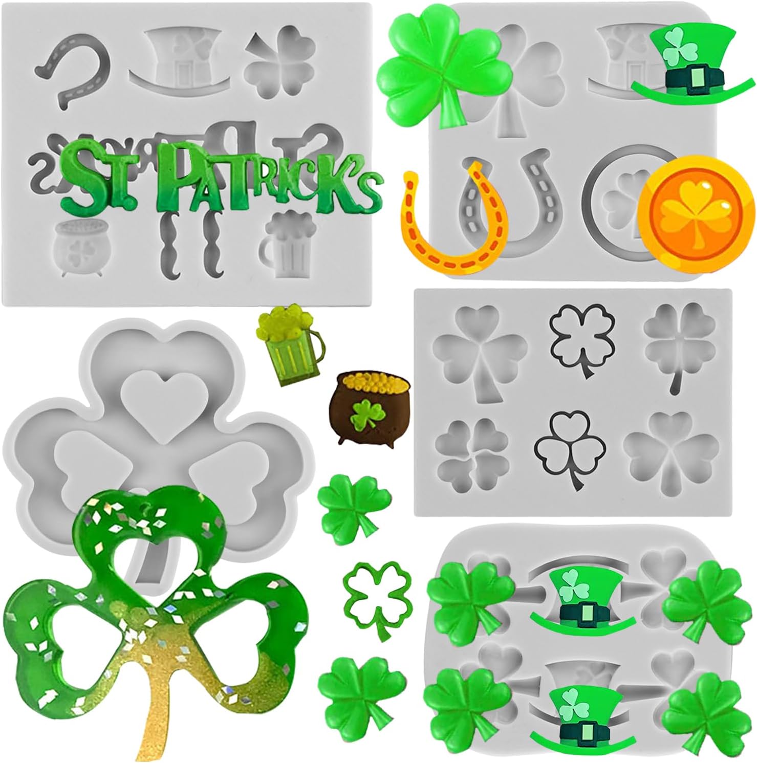 Amazon.com: MINFEIDMS St. Patrick's Day Fondant Mold Shamrock Silicone ...