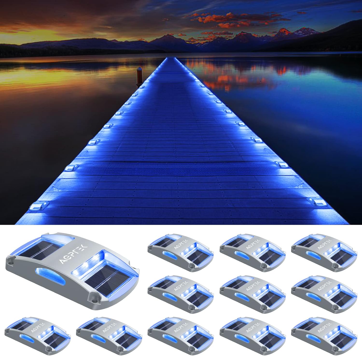 AGPTEK Solar Driveway Lights 12 Pack, Solar Deck Lights Outdoor Dock ...
