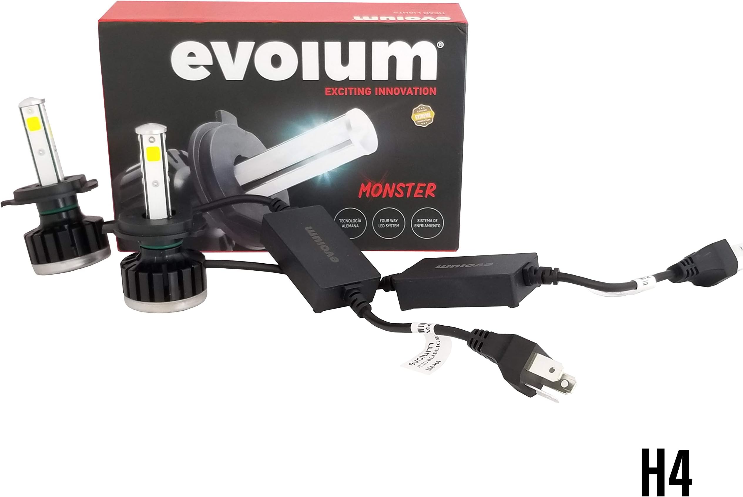 Evolum Kit de Focos LED H4 H13 9004 9007 Monster 4caras 40w para Faros ...