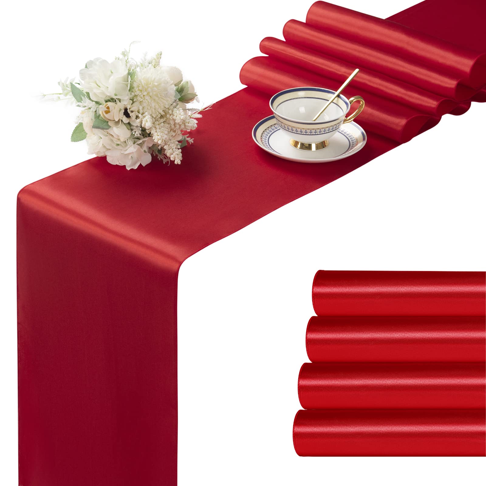 Amazon.com: Manyshofu 4Pcs Satin Red Table Runner - 12 x 108 Inch Long ...