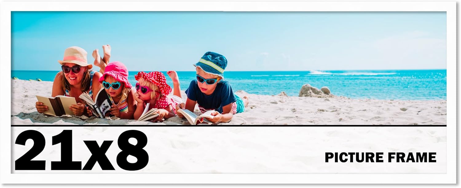 Amazon.com - 21x8 Frame White Solid Wood Picture Frame Includes UV ...