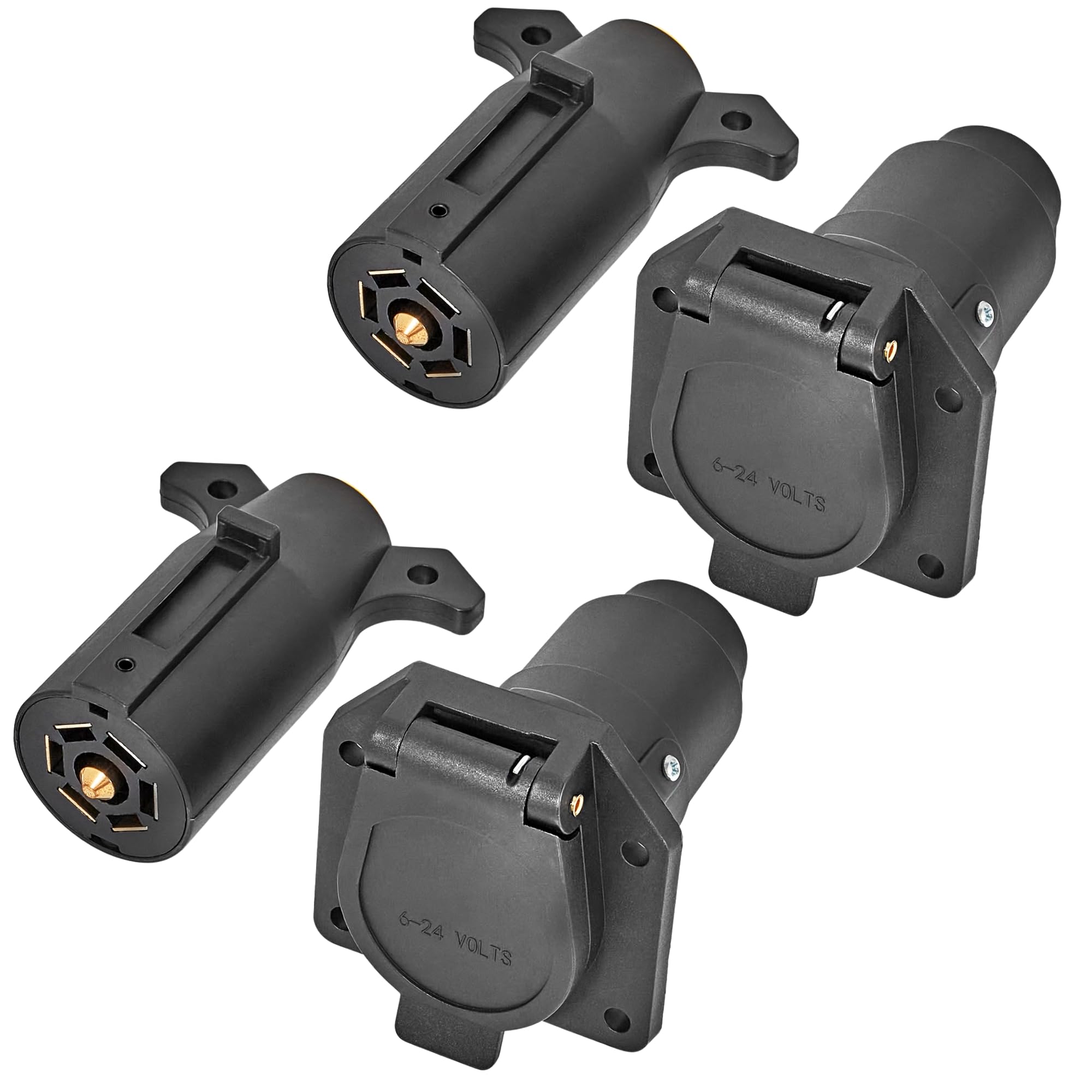 Amazon.com: (2-Pack) RV 7 Pin Male & Female Trailer Connector Vehicle ...