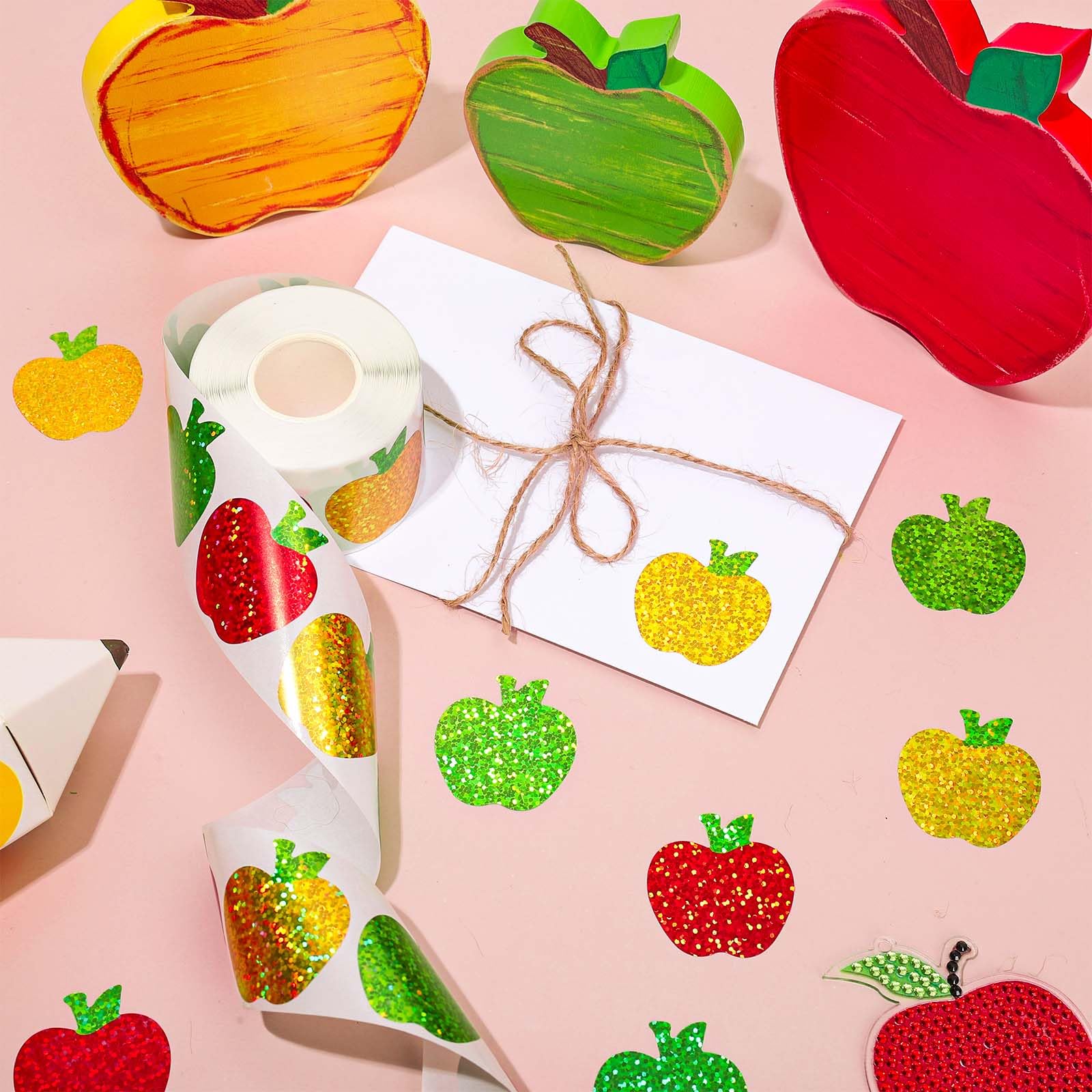 Snapklik.com : Whaline Back To School Apples Stickers Roll Holographic ...