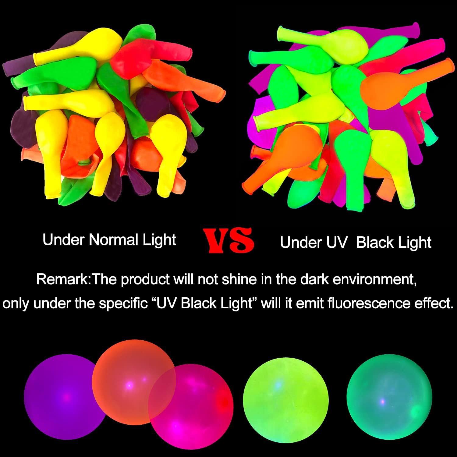 Paquete de 120 globos de neón de 12 pulgadas para fiesta, luz negra, UV ...