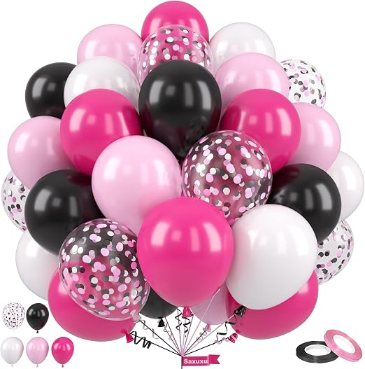 Amazon.com: Saxuxu Pink and Black Balloons, 12 Inch Pink Black Balloons ...