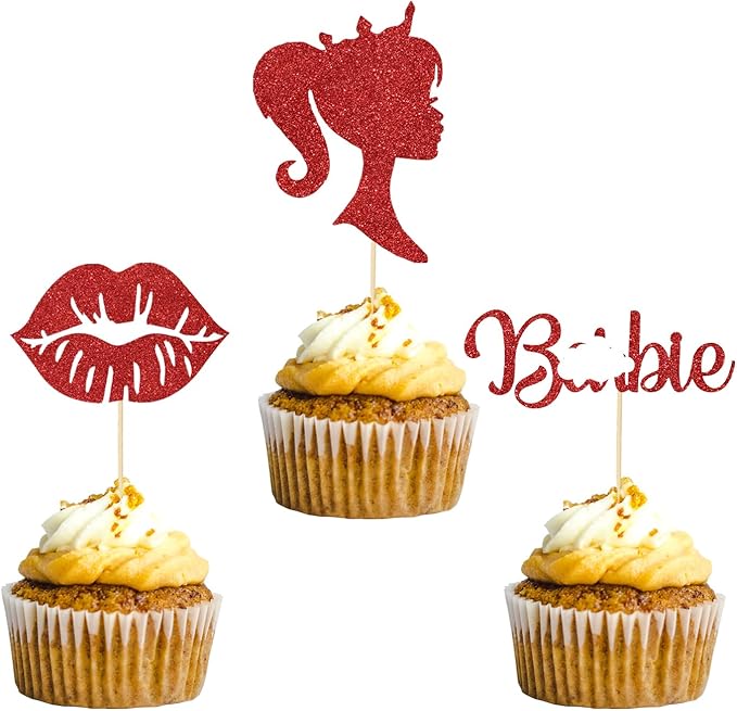 Amazon.com: Girl Cupcake Toppers,Red Lips Cupcake Topper,Girl Princess ...