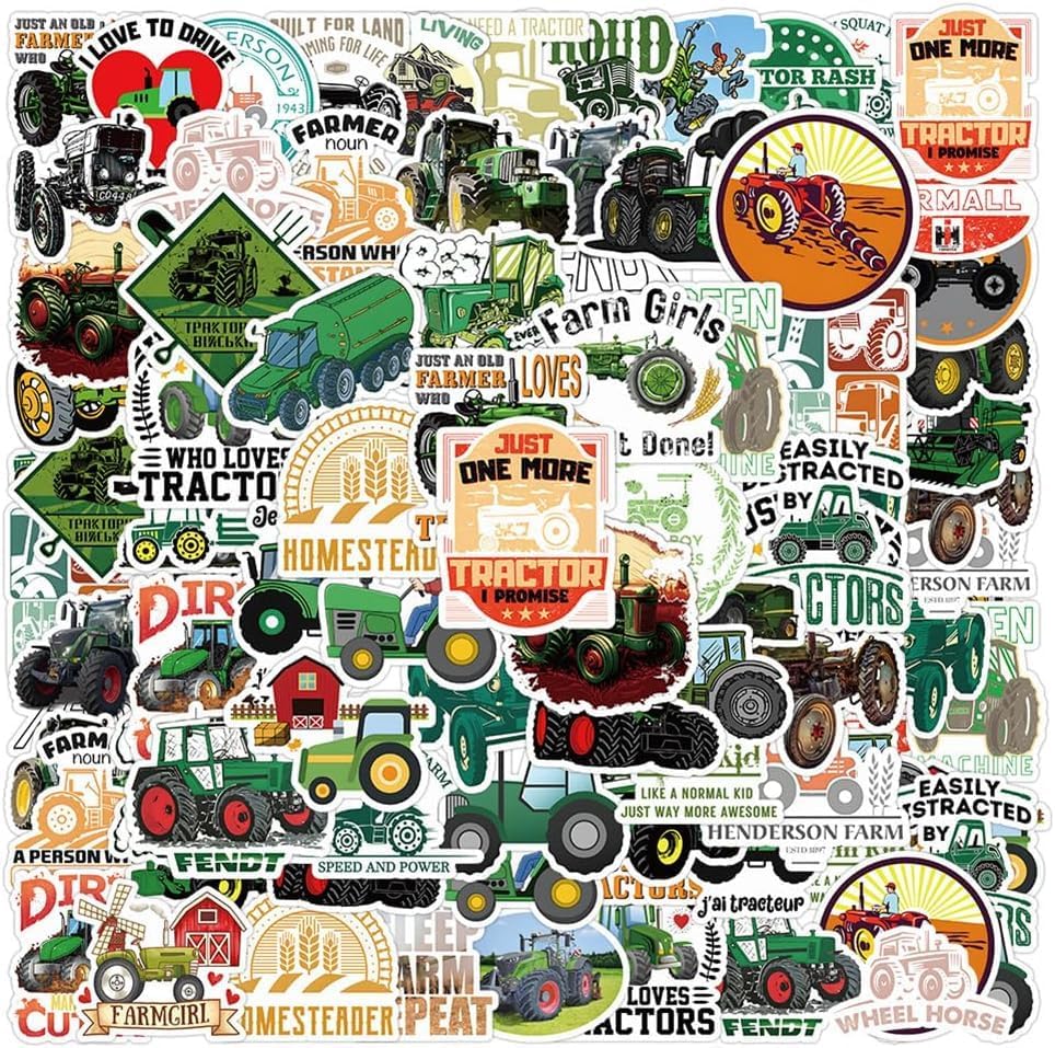 Keulablen 50Pcs Farm Tractor Stickers, Cool Waterproof Decals for Water ...