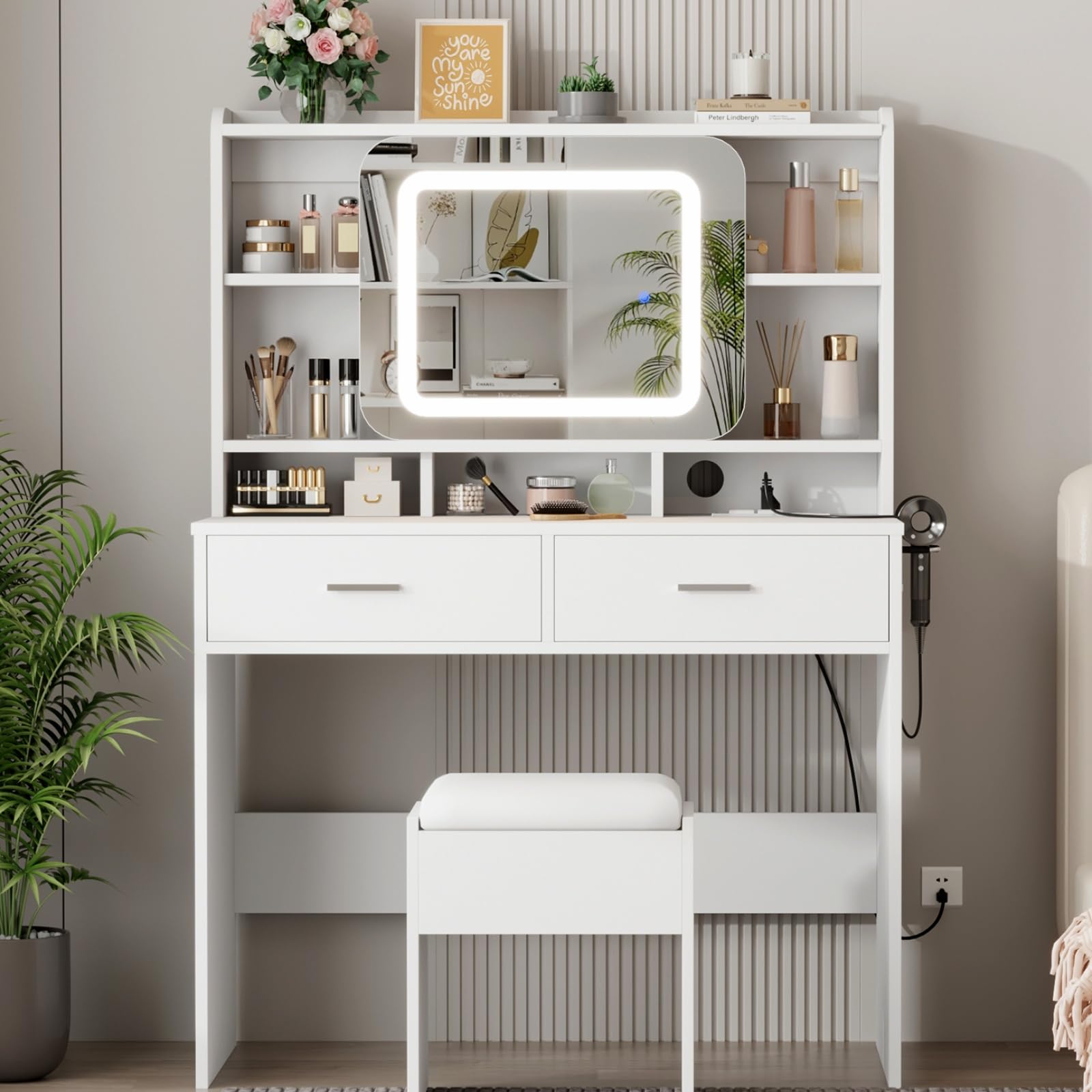 Amazon.com: GarveeHome Vanity Desk with Sliding Mirror, Makeup Desk and ...