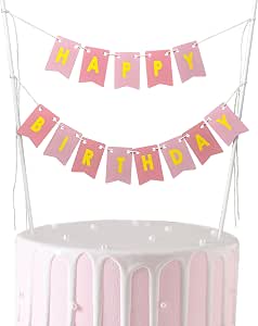 Amazon.com: Birthday Cake Banner Collection Handmade Pre-Punched Pink ...