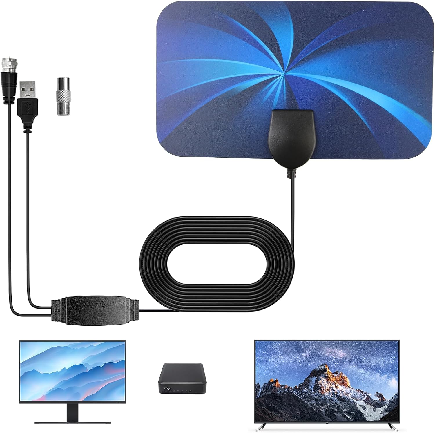Indoor TV Aerial, Digital TV Antennas with 100 Miles Range & 360 ...