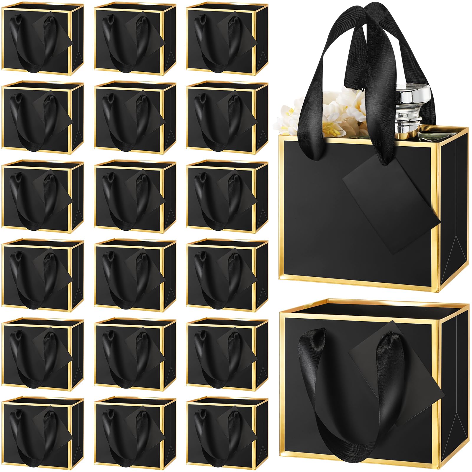 Yeaqee 50 Pcs Mini Metallic Foil Paper Gift Bag with Handle 4x4.75x2.25 ...