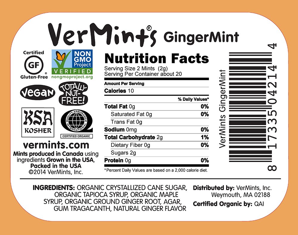VerMints Organic Breath Mints sabor a gaulta, todo natural, sin OMG ...