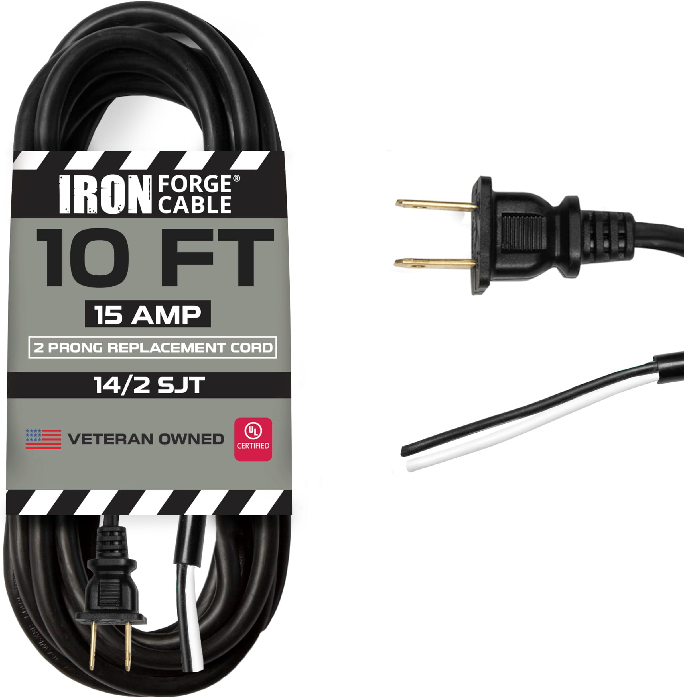 Iron Forge Cable 15 Amp Power Cord Replacement Two Prong Polarized Plug ...