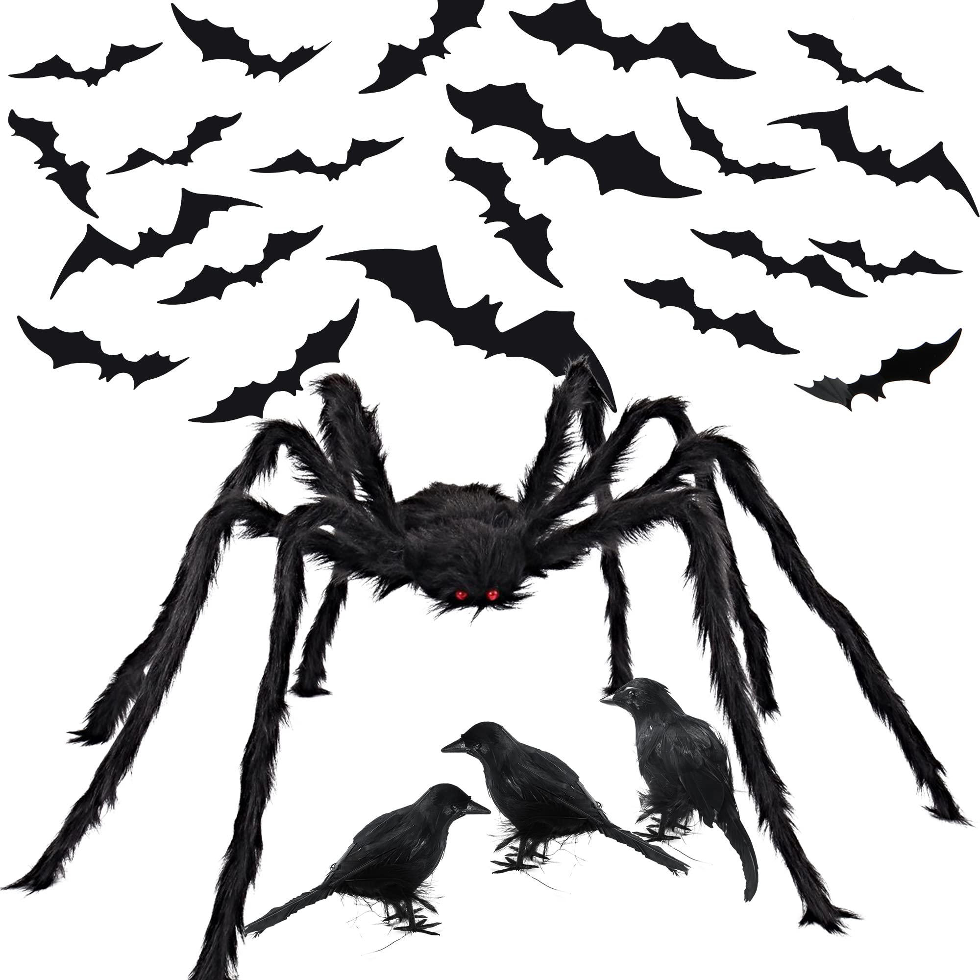 JOYIN Halloween Spiders Decorating Set, 30 Pcs 3D Bat Stickers, 3 Crows ...