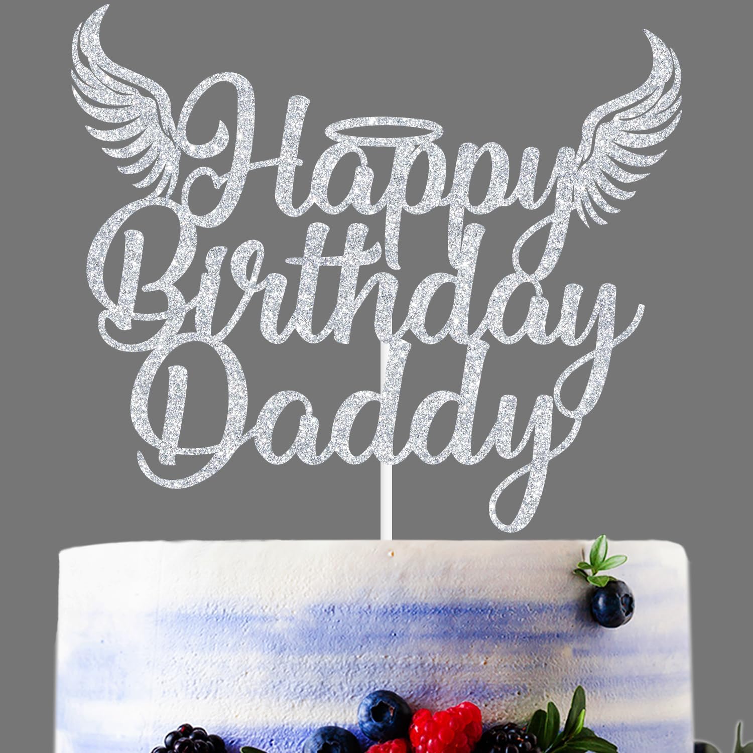 Amazon.com: Sliver Glitter Happy Birthday Daddy Cake Topper, Heavensent ...