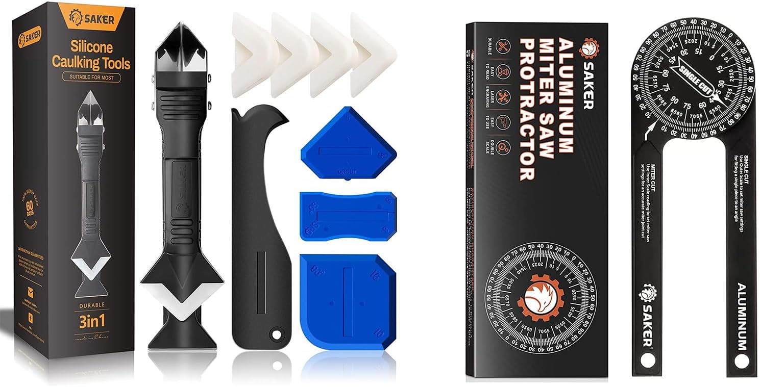Saker Silicone Caulking Tools with Saker Miter Saw Protractor|7-Inch ...