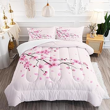 Amazon.com: XYNHML Cherry Blossoms Comforter Set Twin Size 3Pcs ...