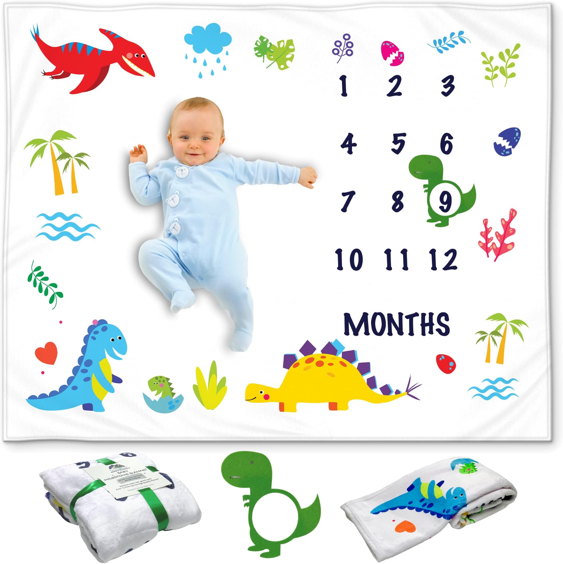 Amazon.com: Baby Monthly Milestone Blanket Boy - Dinosaur Neutral ...
