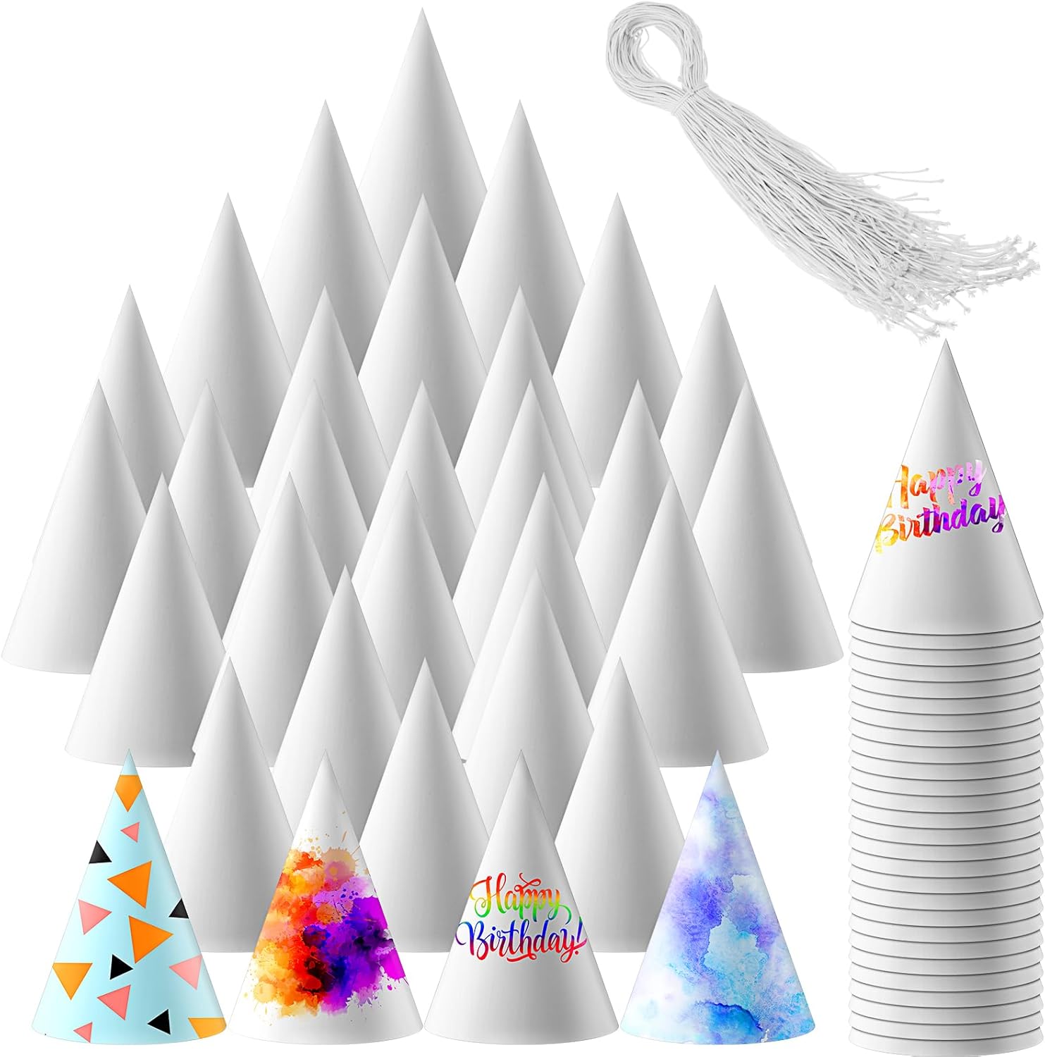Amazon.com: Qilery 100 Pcs White Party Cone Hats DIY Fun Birthday Hat ...