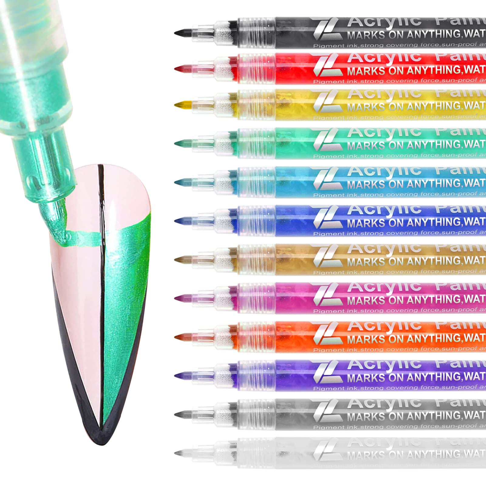 12 Colors 3d Nail Art Pens Set, Quick-Dry Nail Graffiti Painting, Gel ...