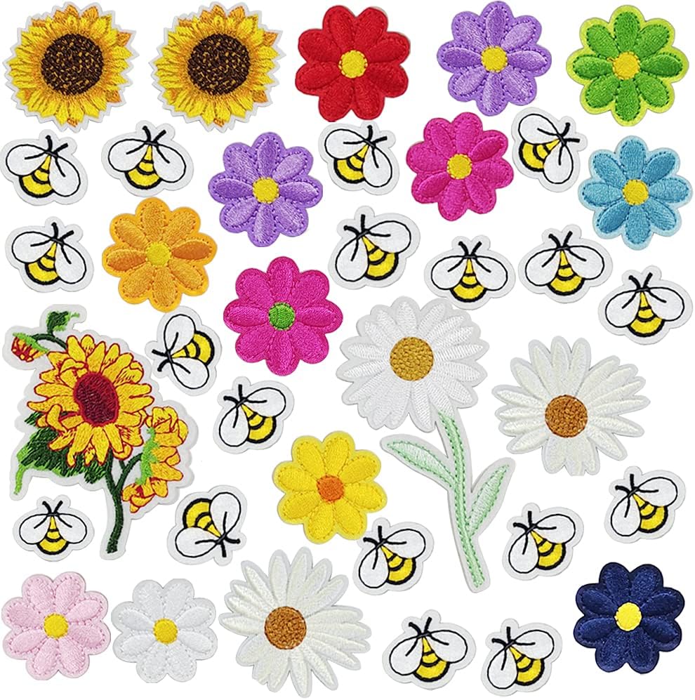 Amazon.com: LEEFONE 44 PCS Sunflower Flower Iron On Patch Sew-on ...