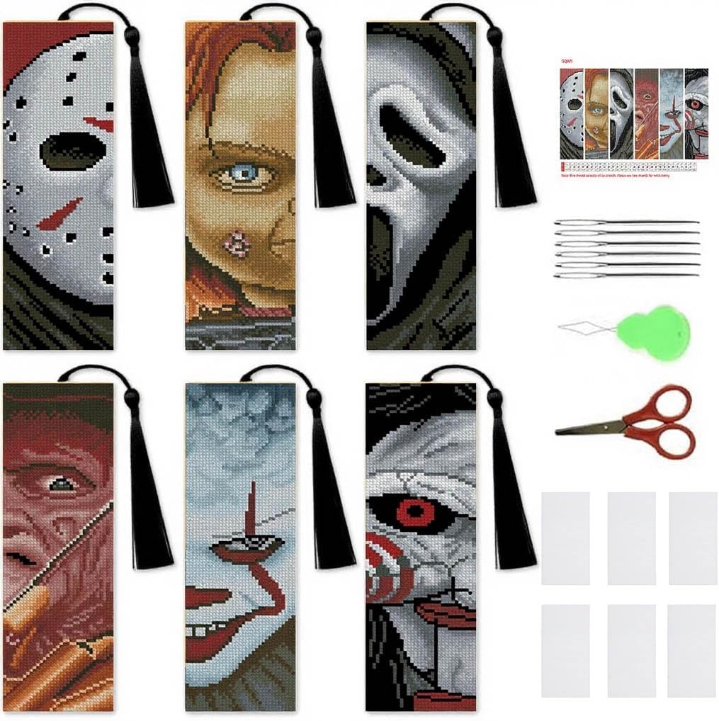 Amazon.com: NEGEKFKX 6 Pcs Horror Cross Stitch Bookmark Kit for Adult ...