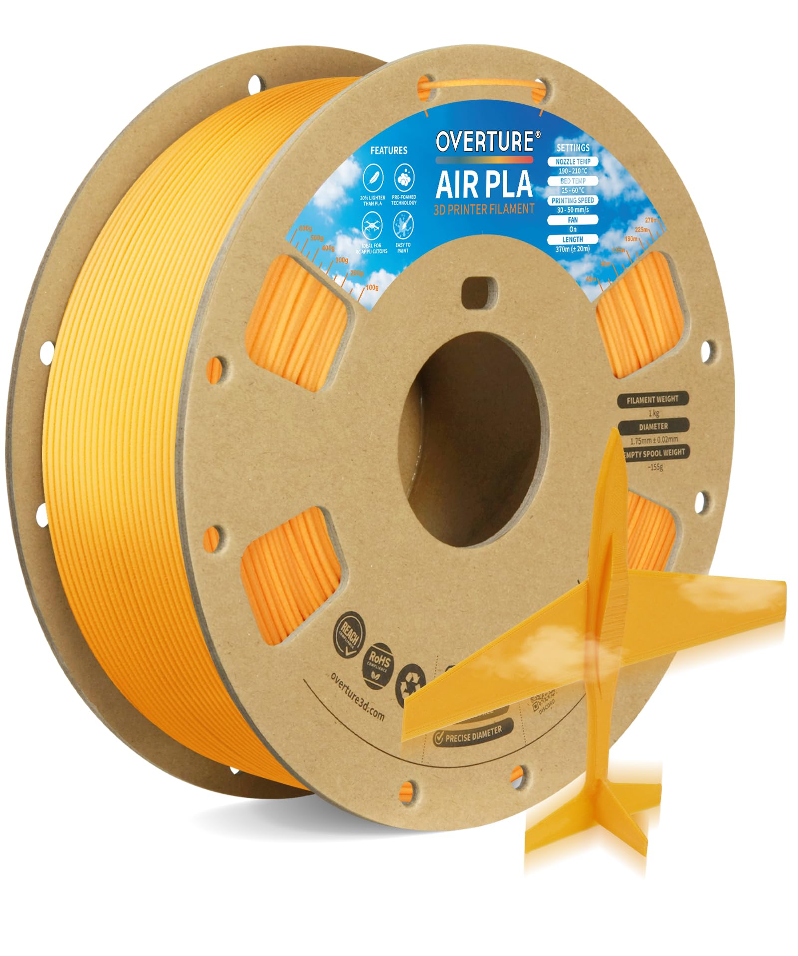 Snapklik.com : OVERTURE Air PLA Filament, Pre-Foamed PLA Low-Density ...